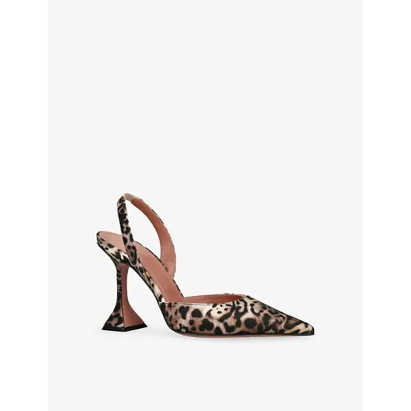 Amina Muaddi Holli Slingback 95 Satin Courts - Dk.brn Com