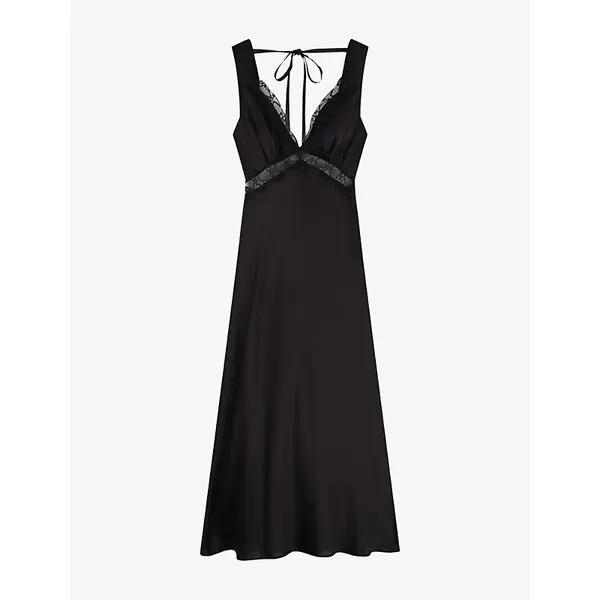 OMNES Aurelia Lace-trim Satin Maxi Dress - Black