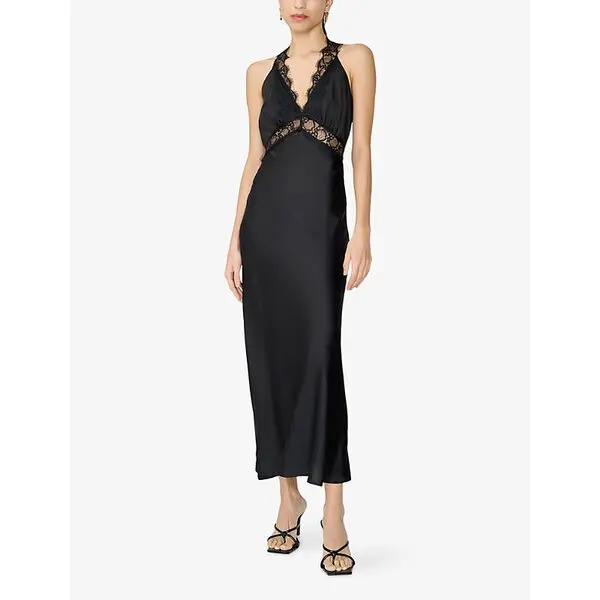 OMNES Aurelia Lace-trim Satin Maxi Dress - Black