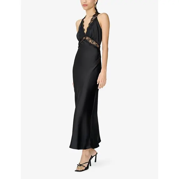 OMNES Aurelia Lace-trim Satin Maxi Dress - Black