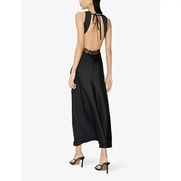 OMNES Aurelia Lace-trim Satin Maxi Dress - Black