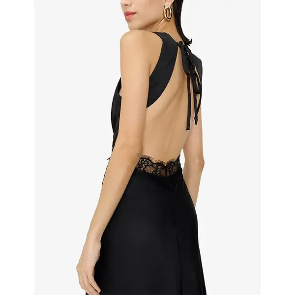 OMNES Aurelia Lace-trim Satin Maxi Dress - Black