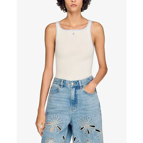 Sandro Square-neck Ribbed Knitted Vest Top