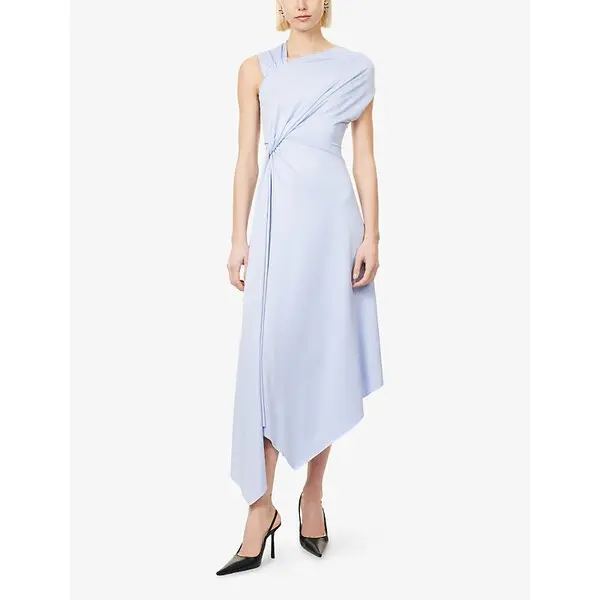 Victoria Beckham Asymmetric Twist-front Midi Dress - Cloud Blue