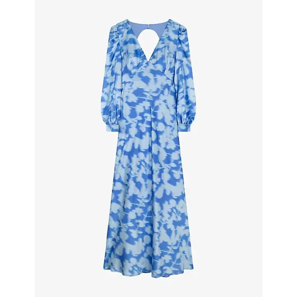 OMNES Francoise V-neck Floral-print Satin Maxi Dress - Blue Floral