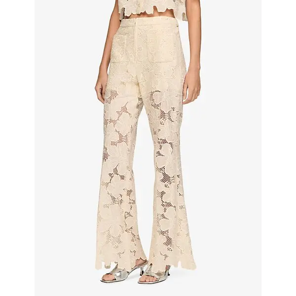 Sandro Floral Flared Lace Trousers - Ecru