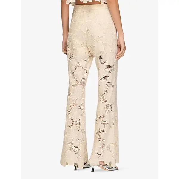 Sandro Floral Flared Lace Trousers - Ecru