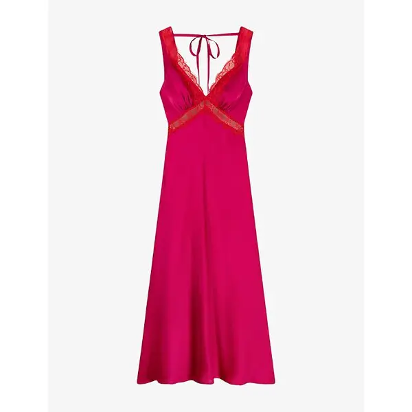 OMNES Aurelia Lace-trim Satin Maxi Dress - Rasberry/red