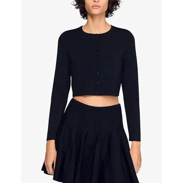 Sandro Round-neck Cropped Knitted Cardigan