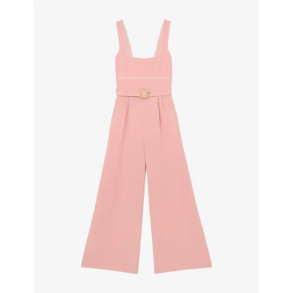REISS Dia Square-neck Woven Jumpsuit - Pink