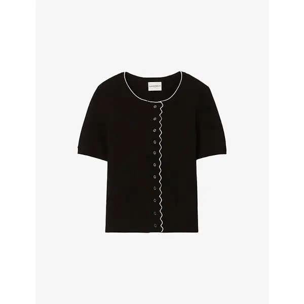 Claudie Pierlot Fitted Contrast-trim Stretch-knit Cardigan - Black