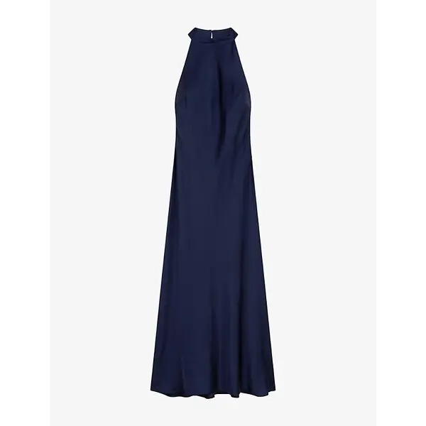 OMNES Seychelles Halterneck Satin Maxi Dress - Navy