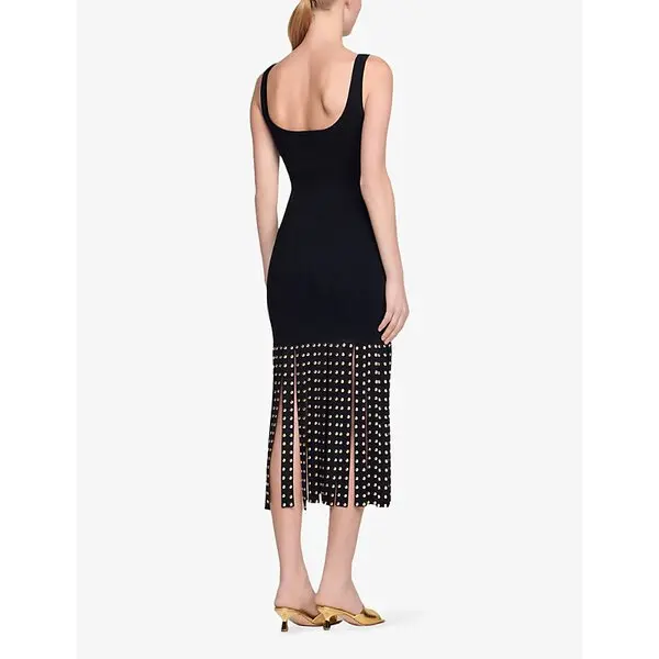 Sandro Sleeveless Fringed Knitted Maxi Dress