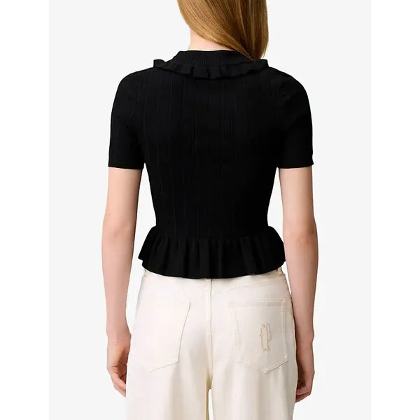 Claudie Pierlot Collared Heart-embellished Stretch-knit Top