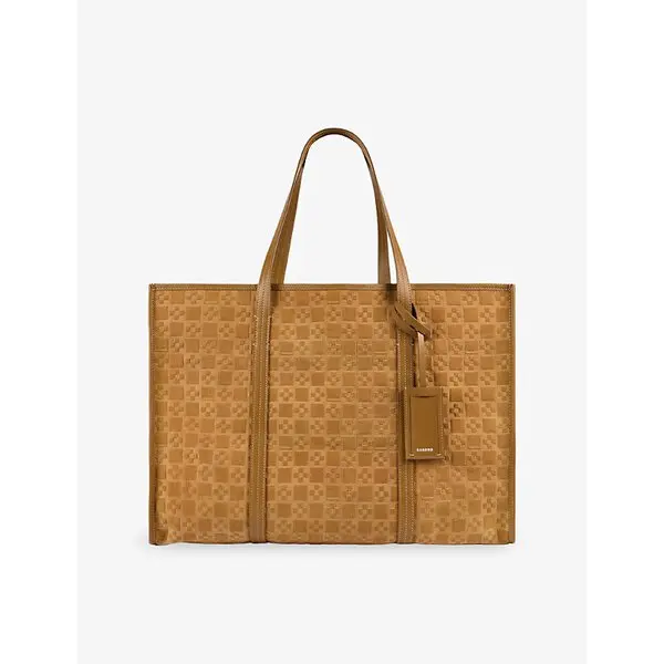 Sandro Square Cross Leather Shopper Bag - Camel