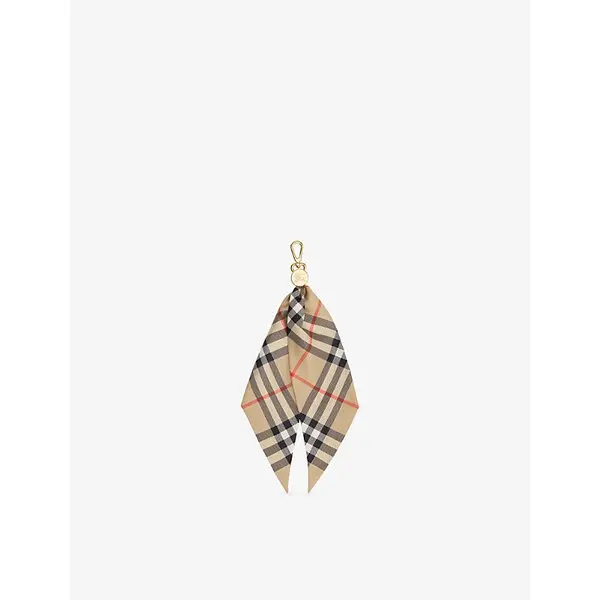 Burberry Check-print Silk Scarf Bag Charm - Sand