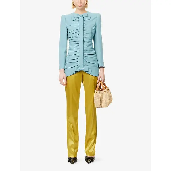Valentino Garavani Press-pleat Straight-cut Silk-blend Trousers - Avocado