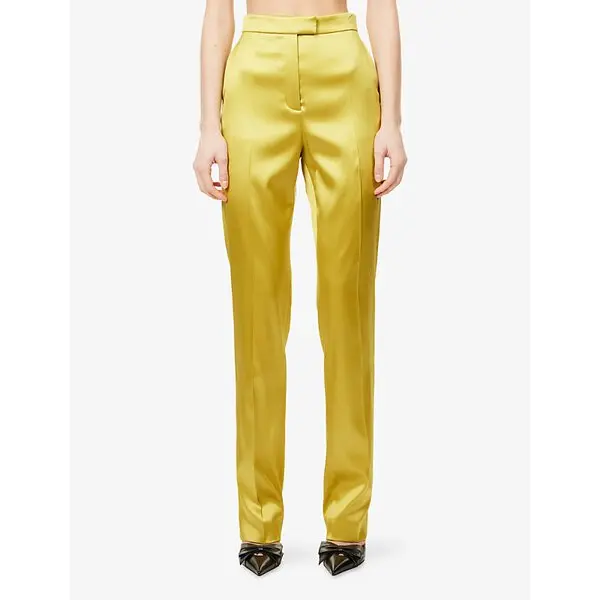 Valentino Garavani Press-pleat Straight-cut Silk-blend Trousers - Avocado