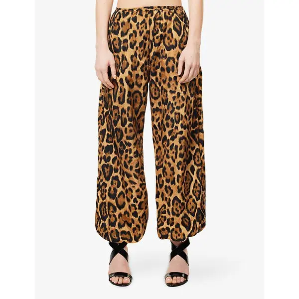 Alaïa Leopard-print Balloon Nylon Trousers - Noir/caramel
