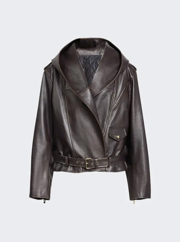 ALAÃA Hooded Nappa Leather Biker Jacket