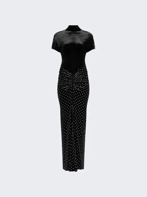 ALAÃA Draped Strass Velvet Jersey Dress