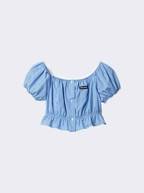 Miu Miu Checked Poplin Crop Top - Blue