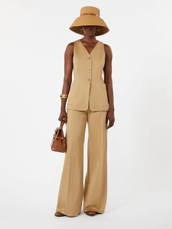 Max Mara Pinstriped Jacquard Jersey Trousers - Desert