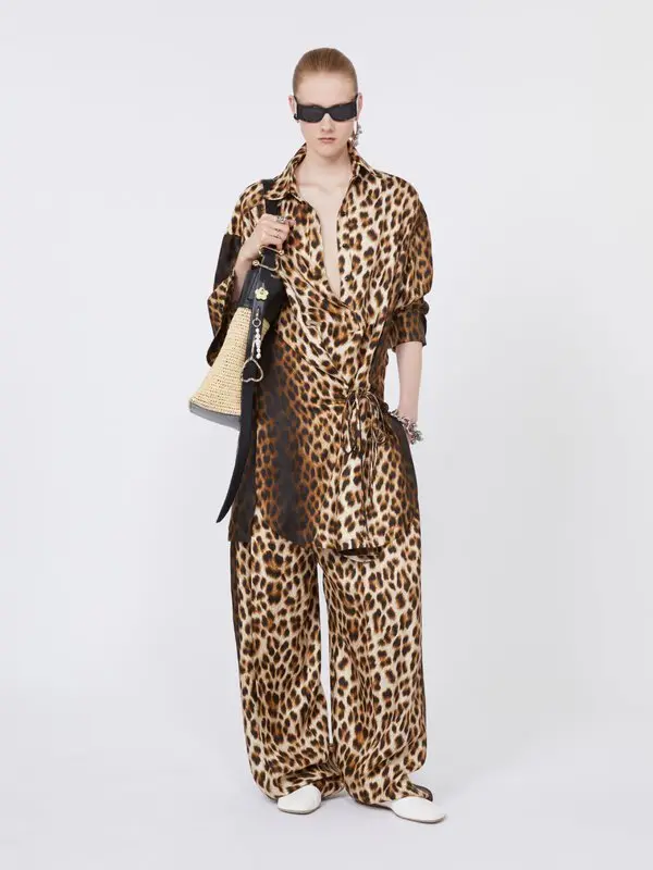 Max Mara Animal-print Pure Silk Trousers
