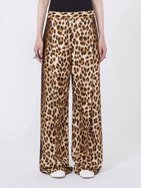Max Mara Animal-print Pure Silk Trousers