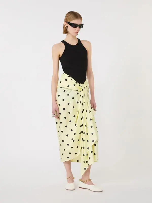 Max Mara Polka Dot Print Silk Twill Knot Skirt
