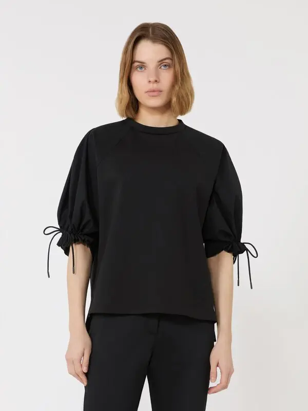 Max Mara Cotton-blend Jersey T-shirt With Balloon Sleeves - Black