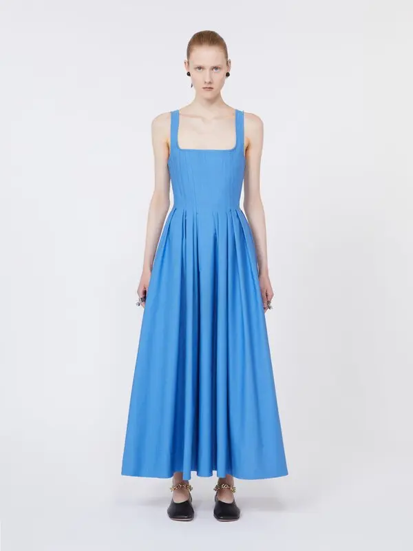 Max Mara Long Sleeveless Pure Cotton Dress - Avio
