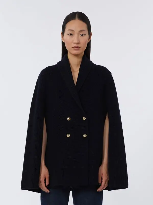 Max Mara Ribbed Double-breasted Wool Cape - Midnightblue