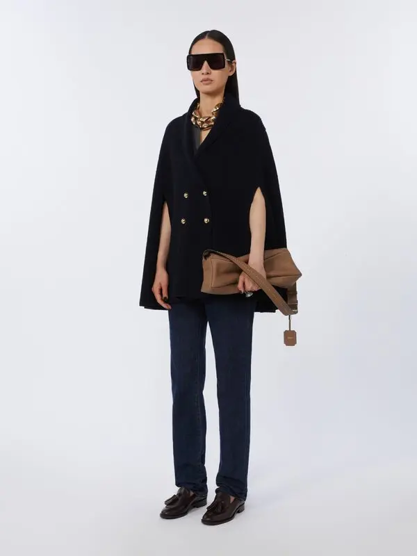 Max Mara Ribbed Double-breasted Wool Cape - Midnightblue
