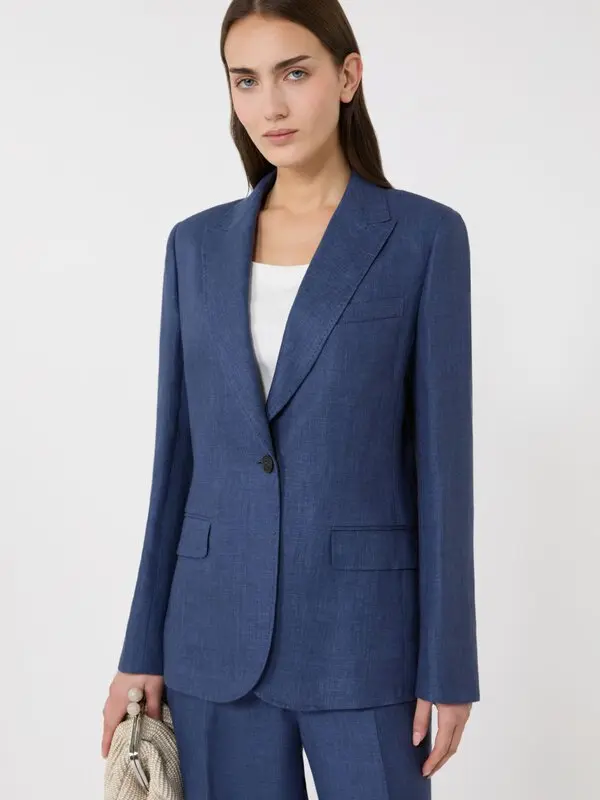 Max Mara Linen Canvas Single-breasted Blazer - Navy