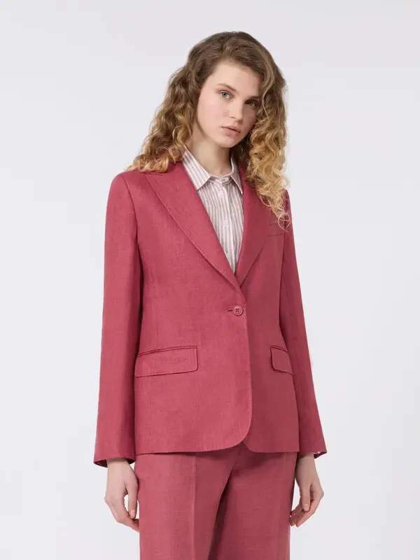 Max Mara Linen Canvas Single-breasted Blazer - Cherry
