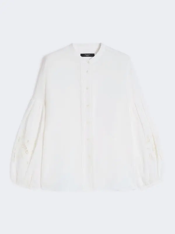 Max Mara Linen Canvas Mandarin-collar Shirt - White