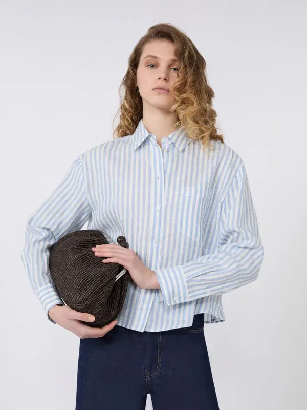 Max Mara Linen Canvas Boxy Shirt - Light Blue