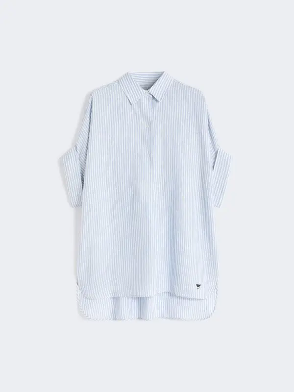 Max Mara Printed Linen Canvas Shirt - Light Blue