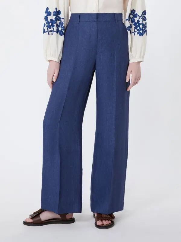 Max Mara Wide-leg Linen Canvas Trousers - Navy