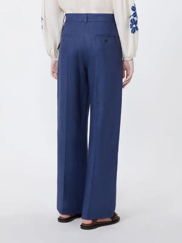 Max Mara Wide-leg Linen Canvas Trousers - Navy