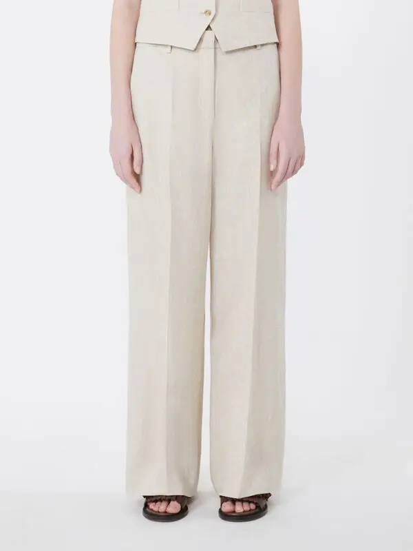 Max Mara Wide-leg Linen Canvas Trousers - Ecru