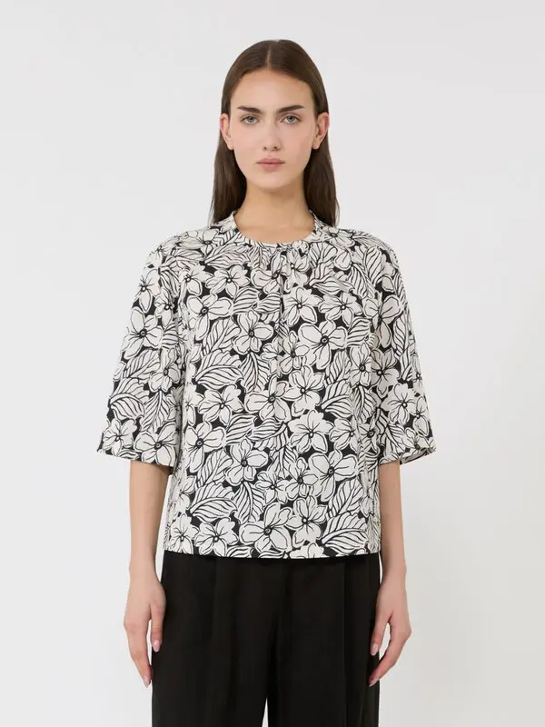Max Mara Printed Cotton Poplin Blouse - Black