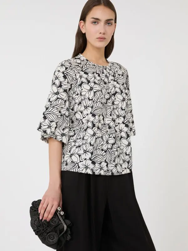 Max Mara Printed Cotton Poplin Blouse - Black
