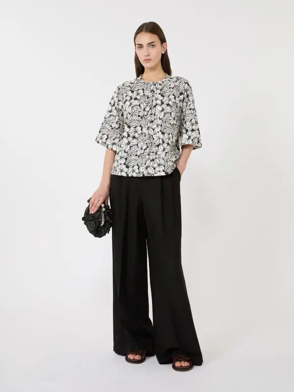 Max Mara Printed Cotton Poplin Blouse - Black