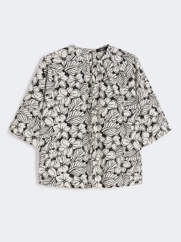 Max Mara Printed Cotton Poplin Blouse - Black