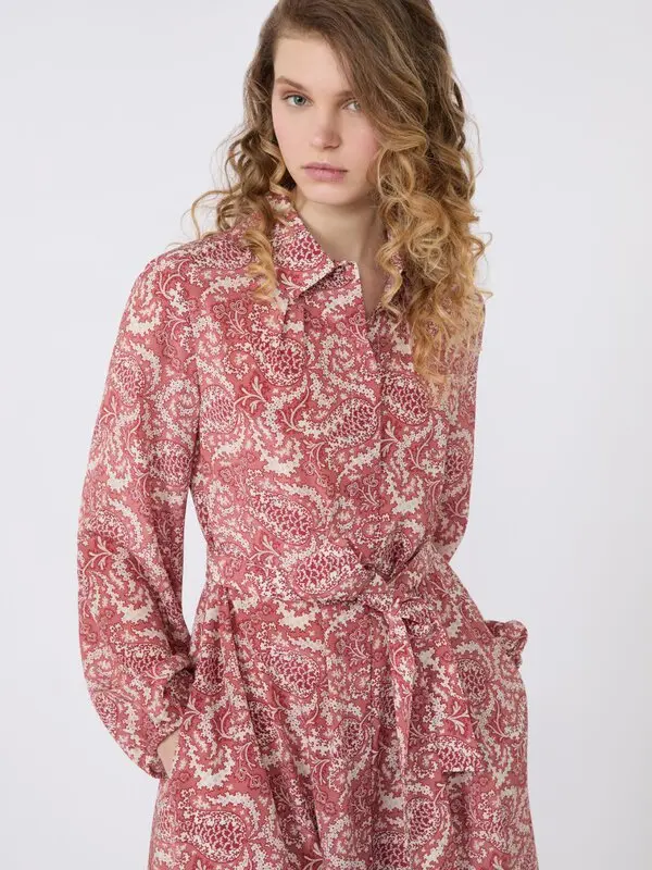 Max Mara Printed Silk Shirt Dress - Cherry