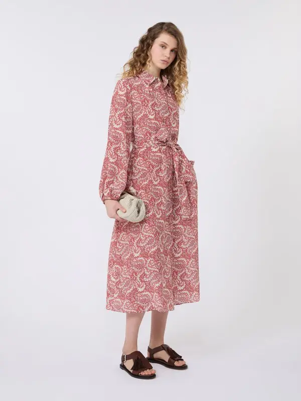 Max Mara Printed Silk Shirt Dress - Cherry