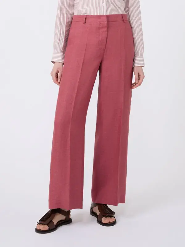 Max Mara Wide-leg Linen Canvas Trousers - Cherry