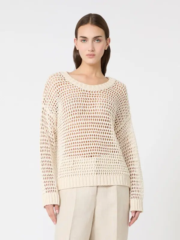 Max Mara Linen And Cotton Yarn Mesh Jumper - Ecru